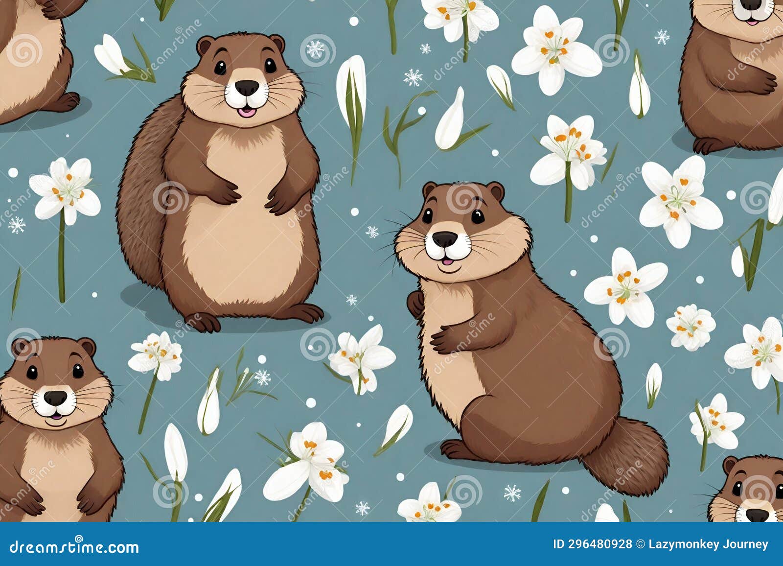 Cute Cartoon Marmot and Flower Stock Illustration - Illustration of ...