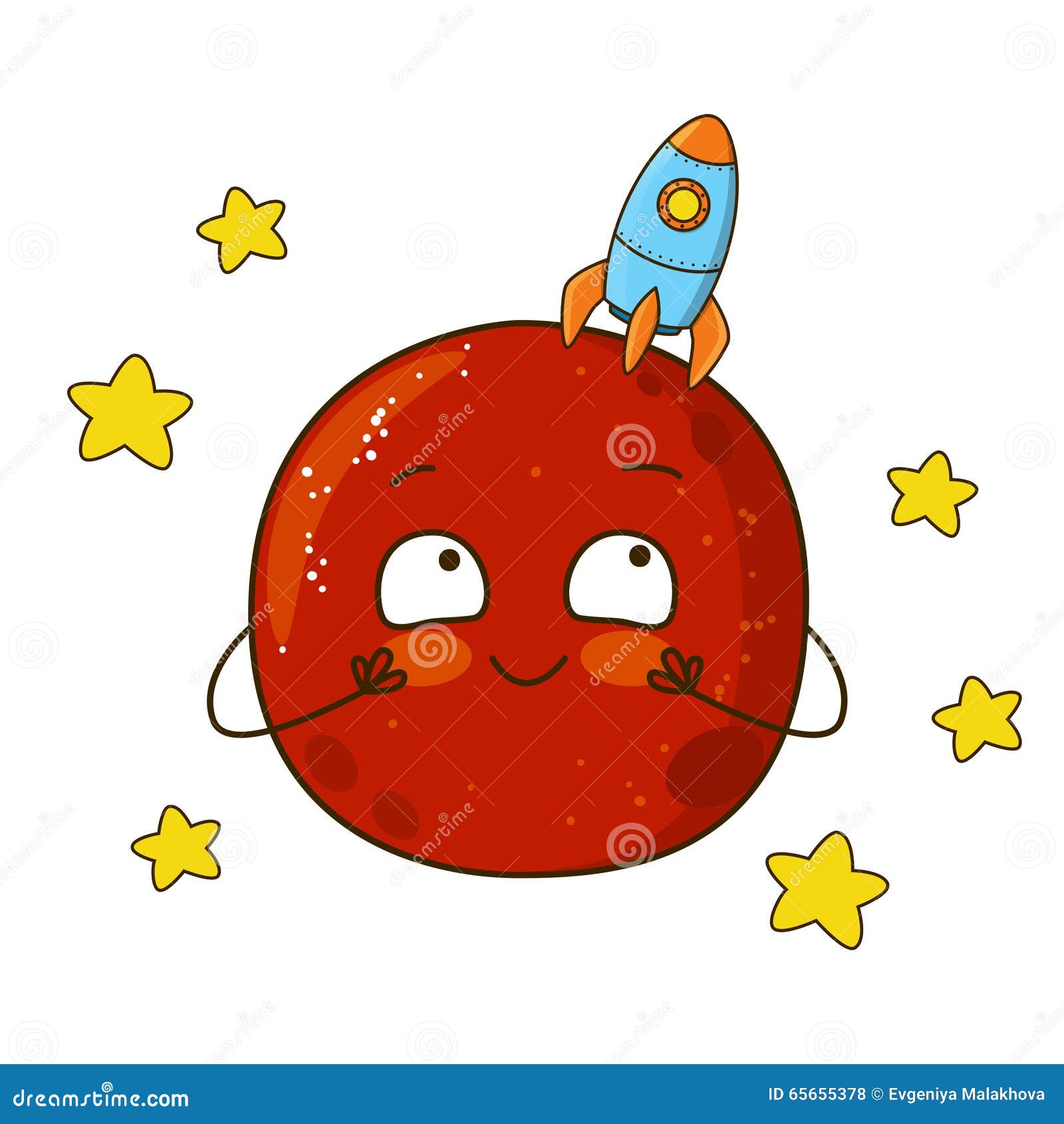 Cute Cartoon Mars with Rocket Stock Vector - Illustration of isolated ...