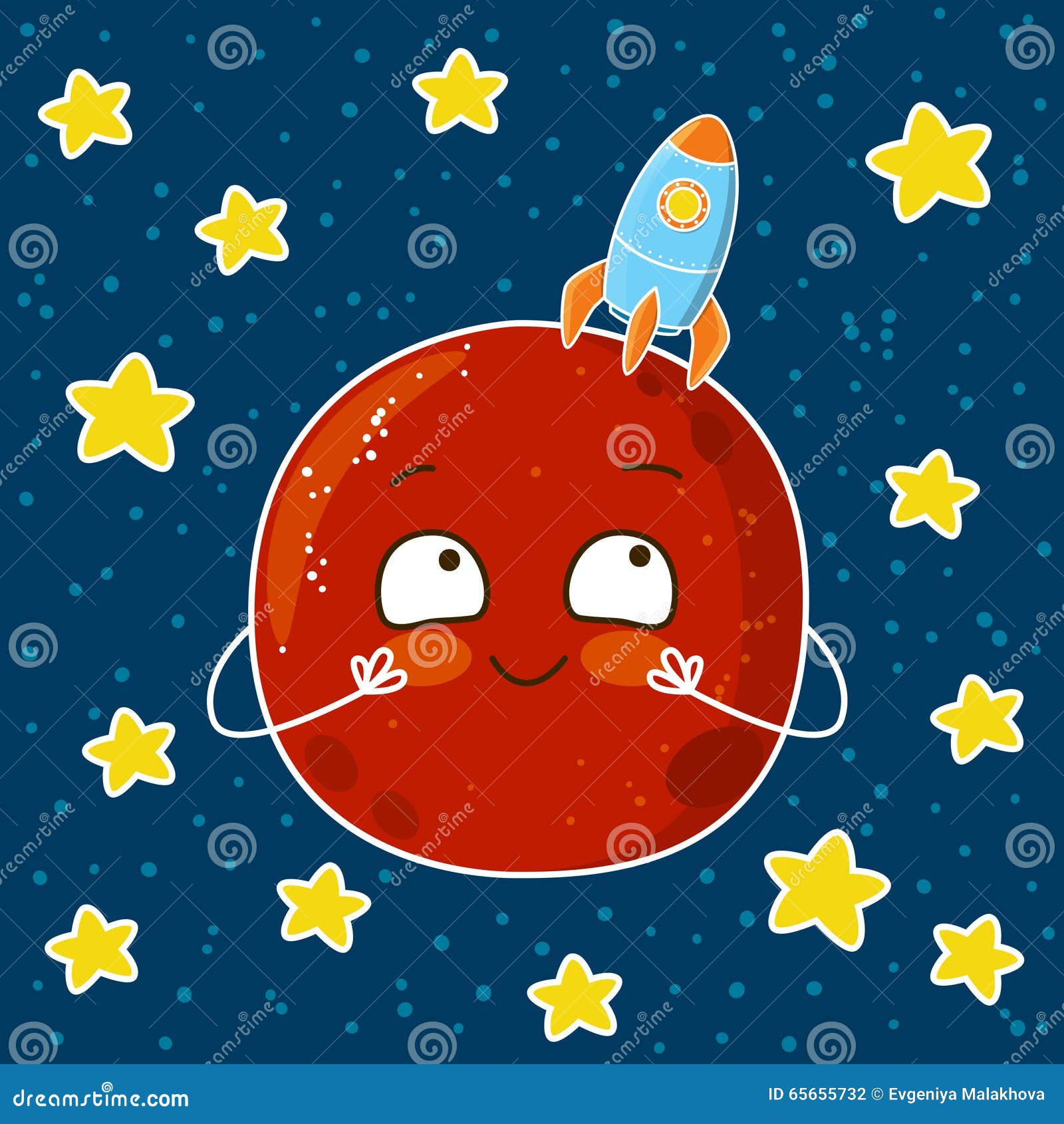Cute Cartoon Mars With Rocket Stock Vector - Illustration of star ...