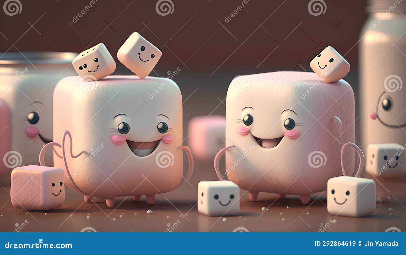 Cute Cartoon Marshmallows with Smiley Faces. 3d Rendering Stock ...