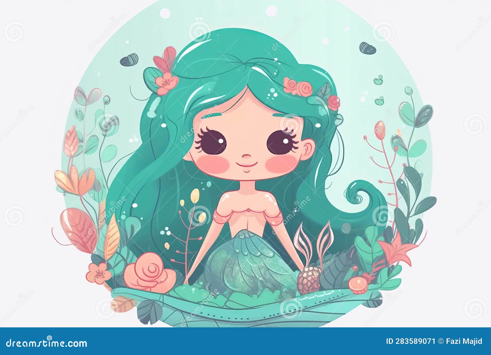 Cute Cartoon Mermaid in a Round Frame. Vector Illustration Generative ...
