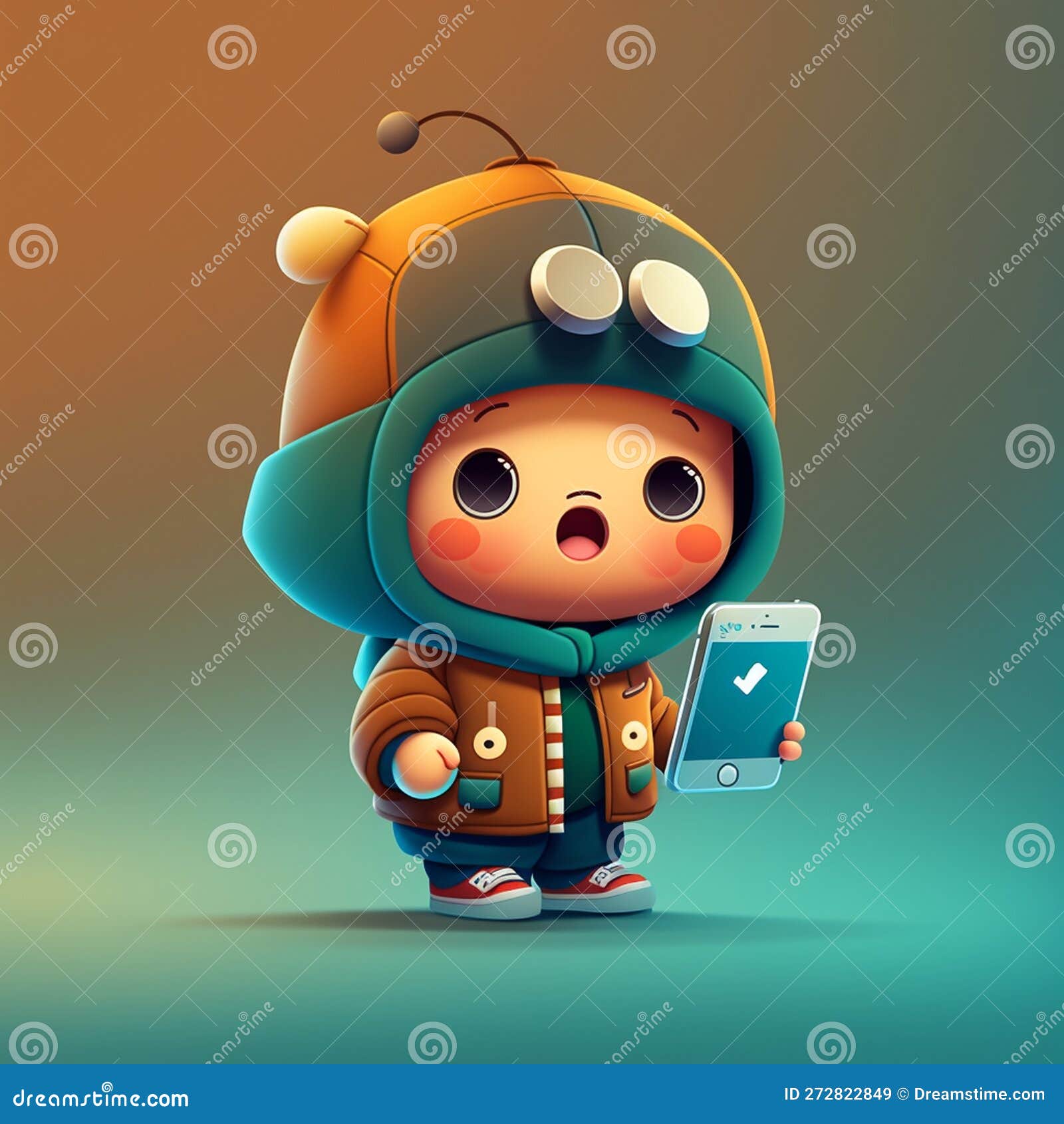 A Cute Cartoon Mobile Character Stock Illustration - Illustration of ...