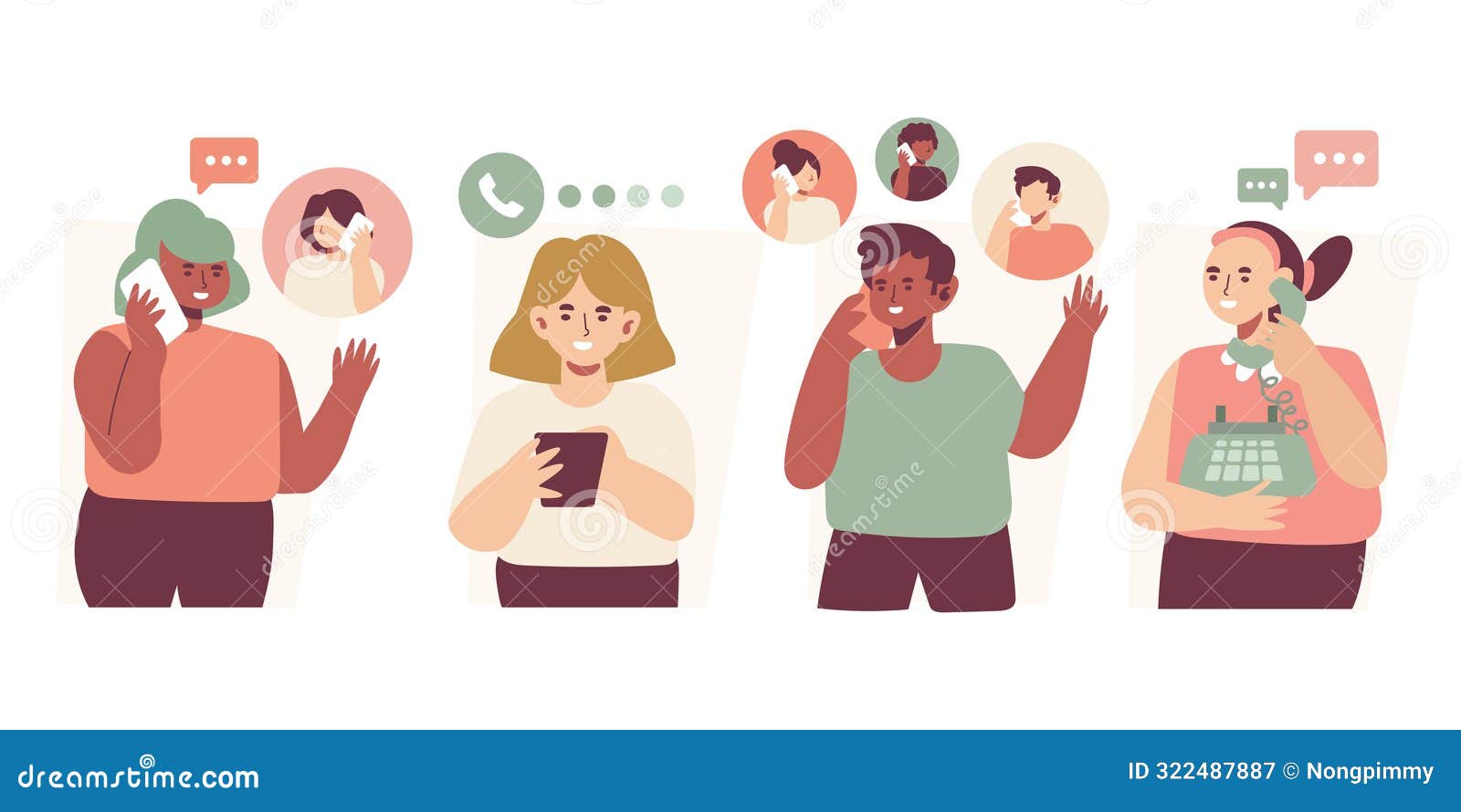 Cute Cartoon Modern Characters Calling Stock Vector - Illustration of ...