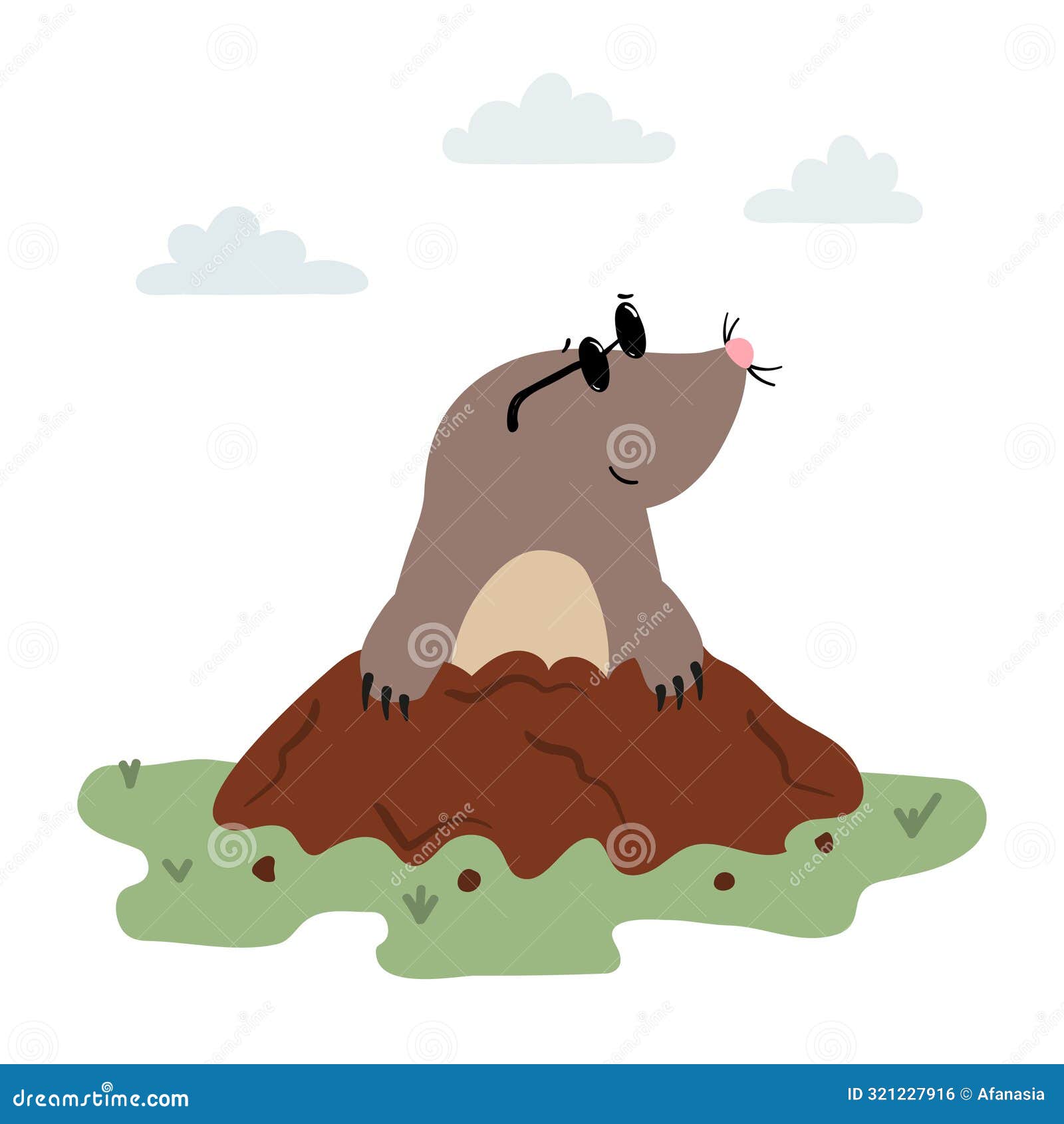 Cartoon Mole Coming Out Of Hole In Ground, Borrowing Field Wild Animal ...