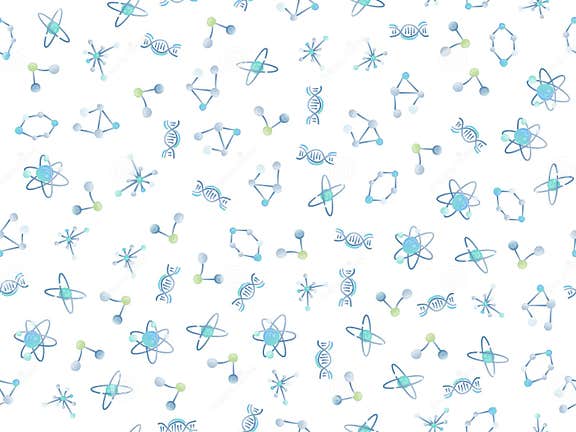 Cute Cartoon Molecular Seamless Pattern. DNA Molecule, Atoms and Atomic ...