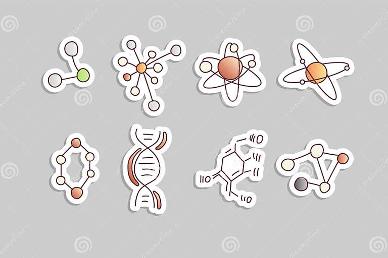 Cute Cartoon Molecule and Atom Icon Set. Atomic and Molecular ...