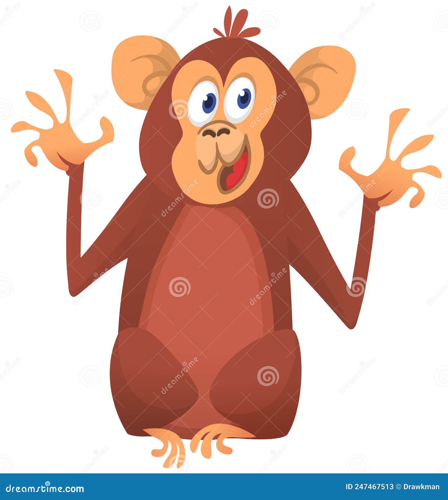 Cute Cartoon Monkey Chimpanzee. Vector Illustration Isolated on White ...