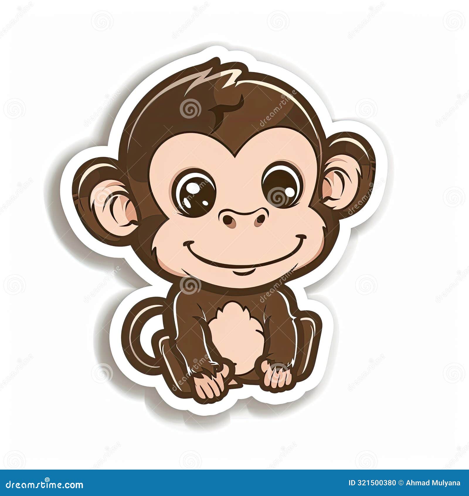 Cute Cartoon Monkey Sitting and Smiling Sticker Generated with AI Stock ...