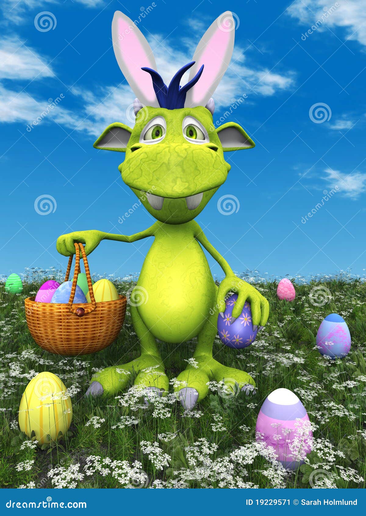 Cute Cartoon Monster with Easter Basket. Stock Illustration ...