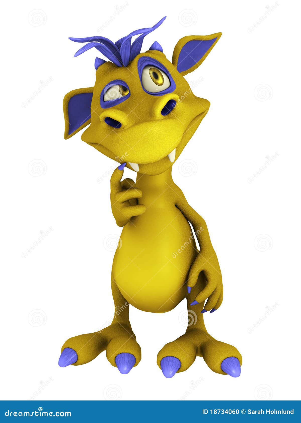 Cute Cartoon Monster Thinking about Something. Stock Illustration ...