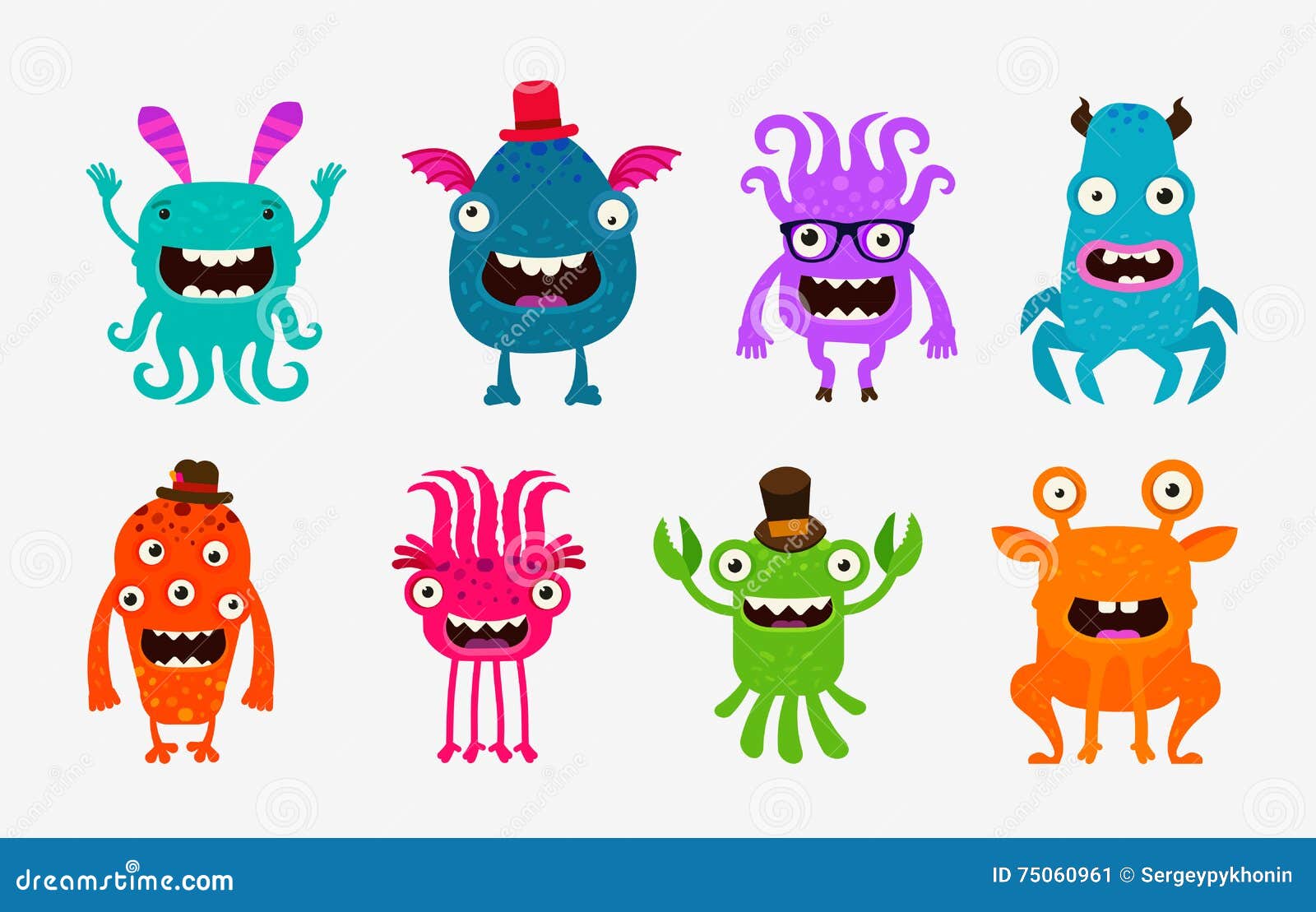 Big Set Of Monsters Alien Bacteria For Applications Of Children Royalty ...