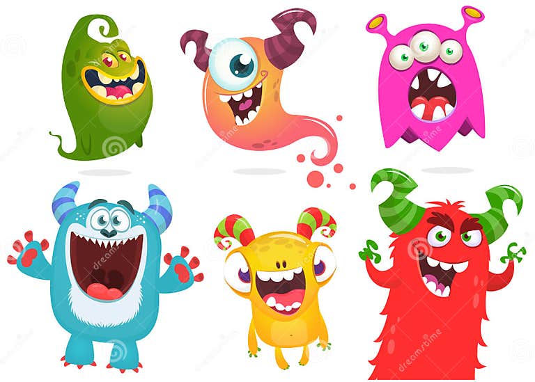 Funny Cartoon Monsters Set Monster Yeti Troll Gremlin And Alien