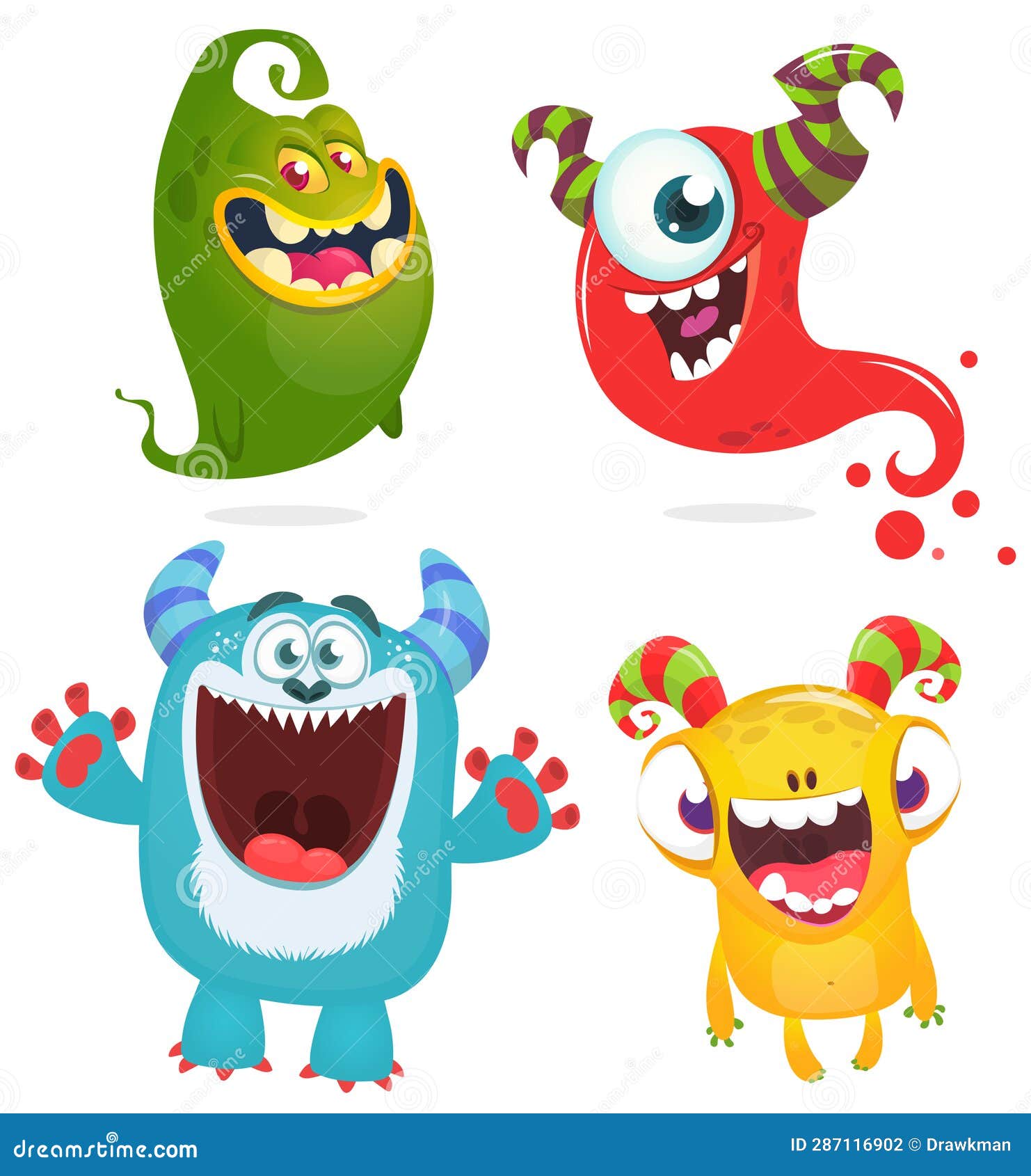 Funny Cartoon Monsters Set Monster Yeti Troll Gremlin And Alien