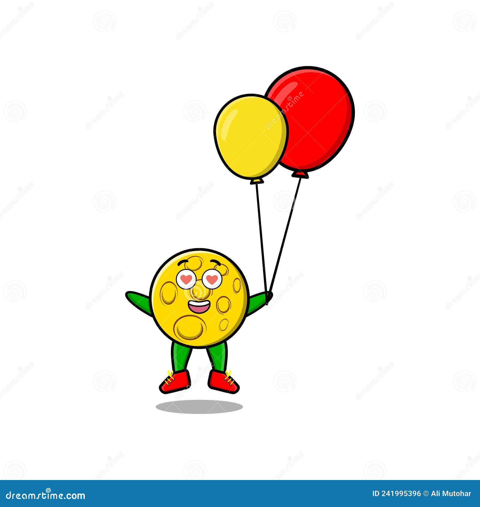 Cute Cartoon Moon Floating with Balloon Cartoon Stock Vector ...
