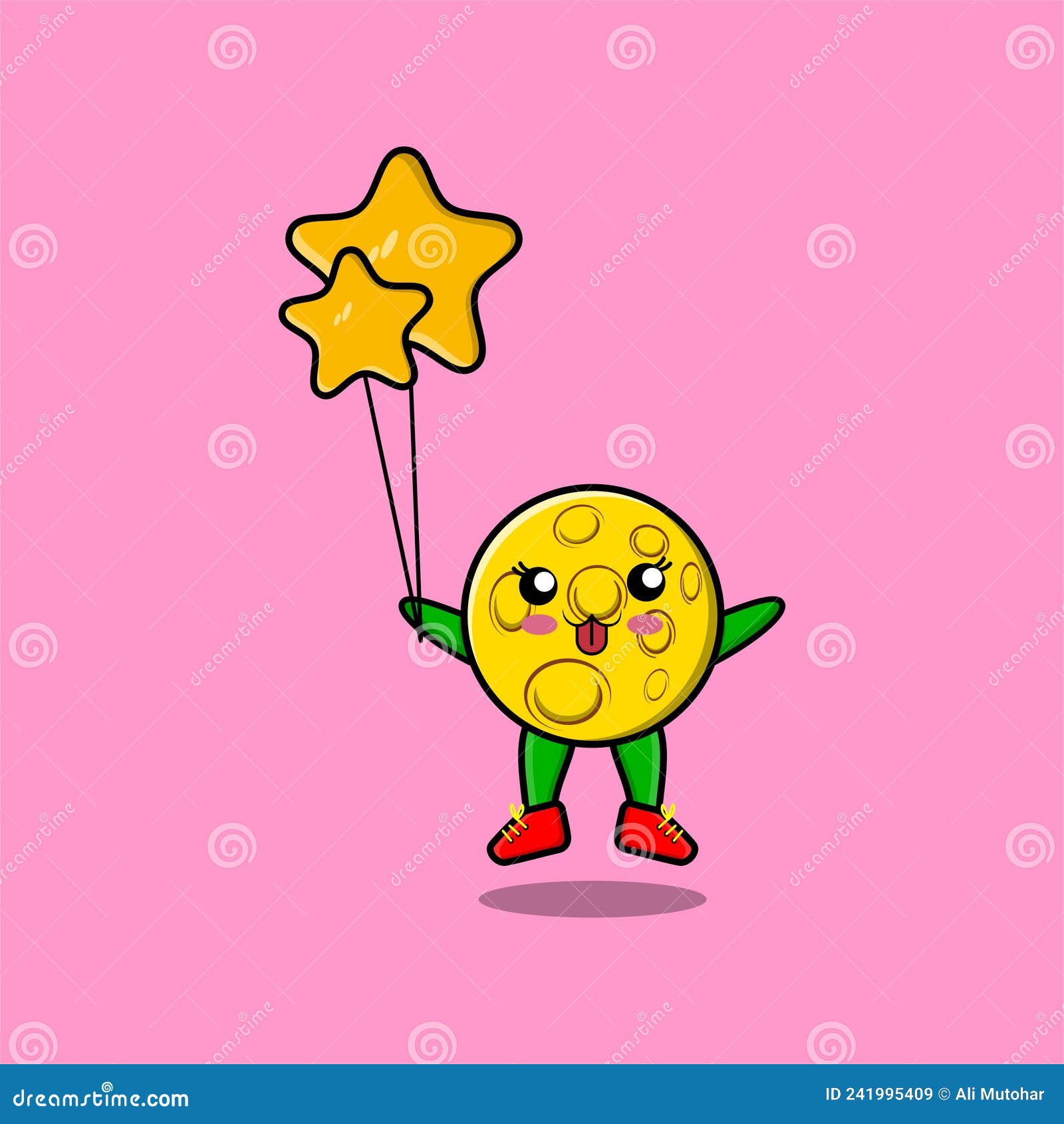 Cute Cartoon Moon Floating with Star Balloon Stock Vector ...