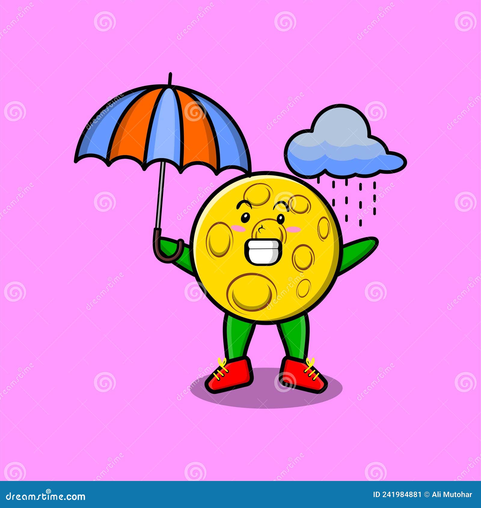 Cute Cartoon Moon the Rain and Using an Umbrella Stock Vector ...