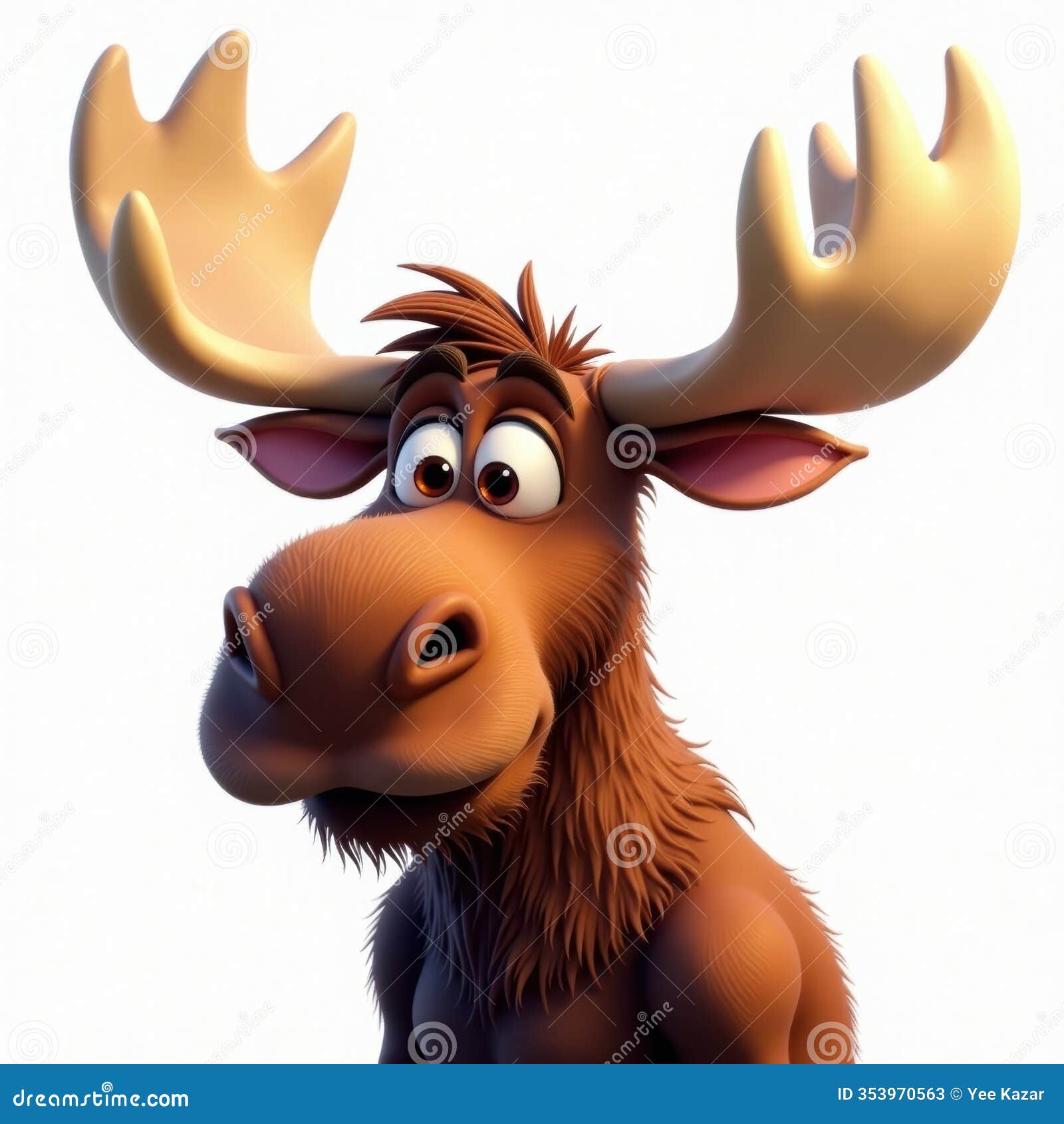 Cute Cartoon Moose Close-up, Isolated Background, Isolated Background ...