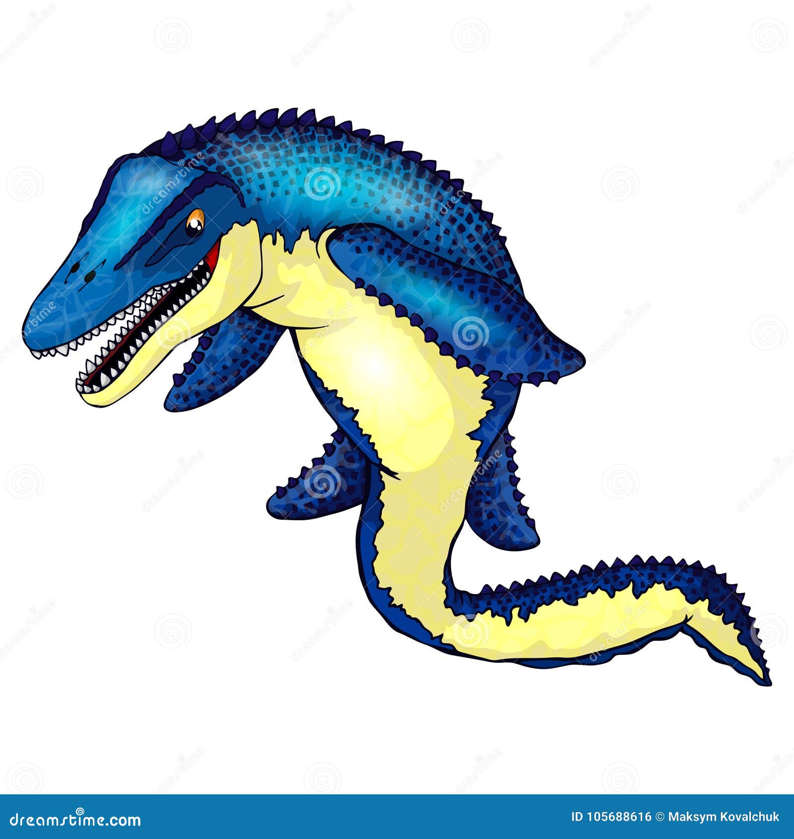 Cute Cartoon Mosasaurus. Isolated Illustration of a Cartoon Dinosaur ...