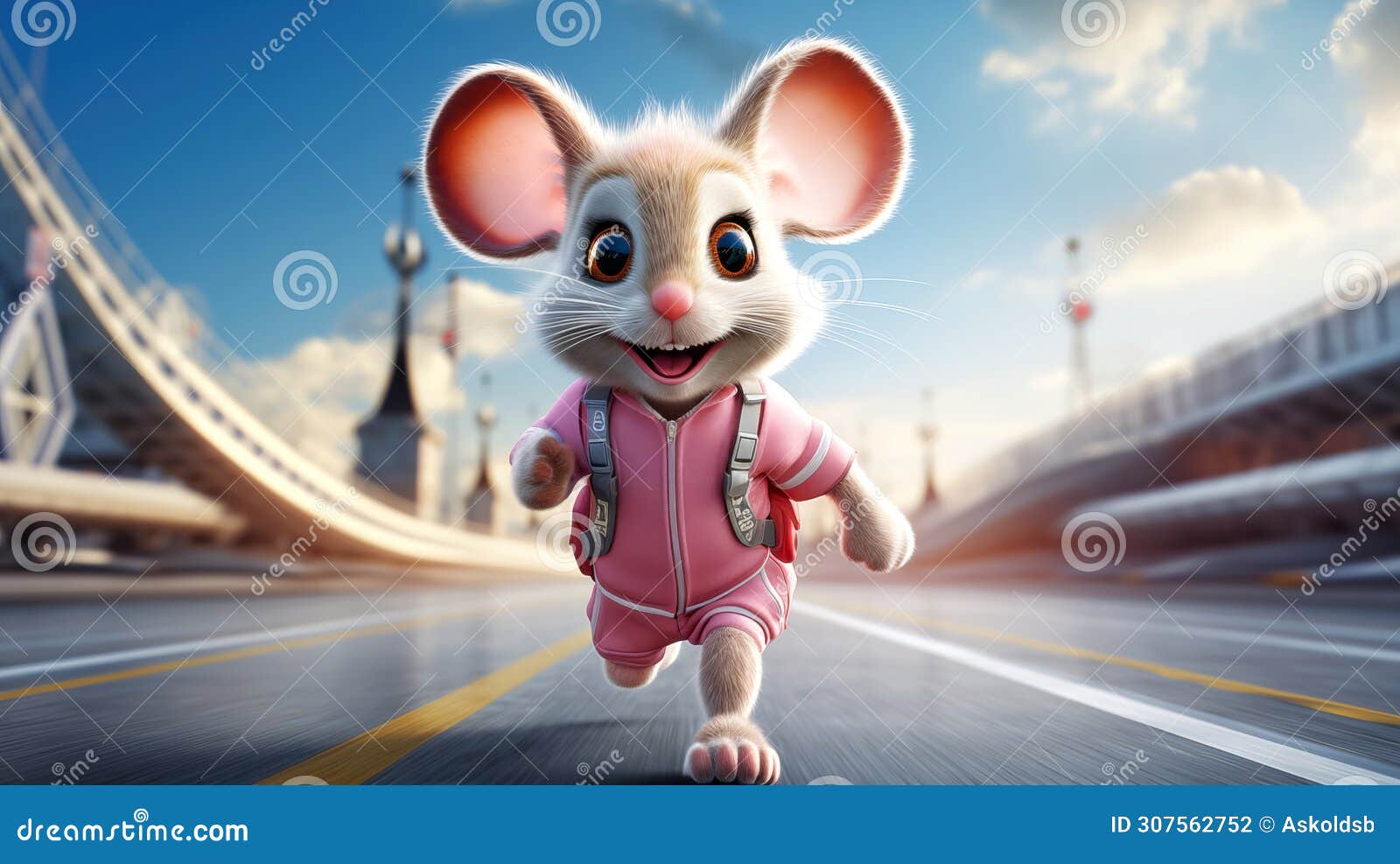 Cute Cartoon Mouse with Backpack on the Road Stock Illustration ...