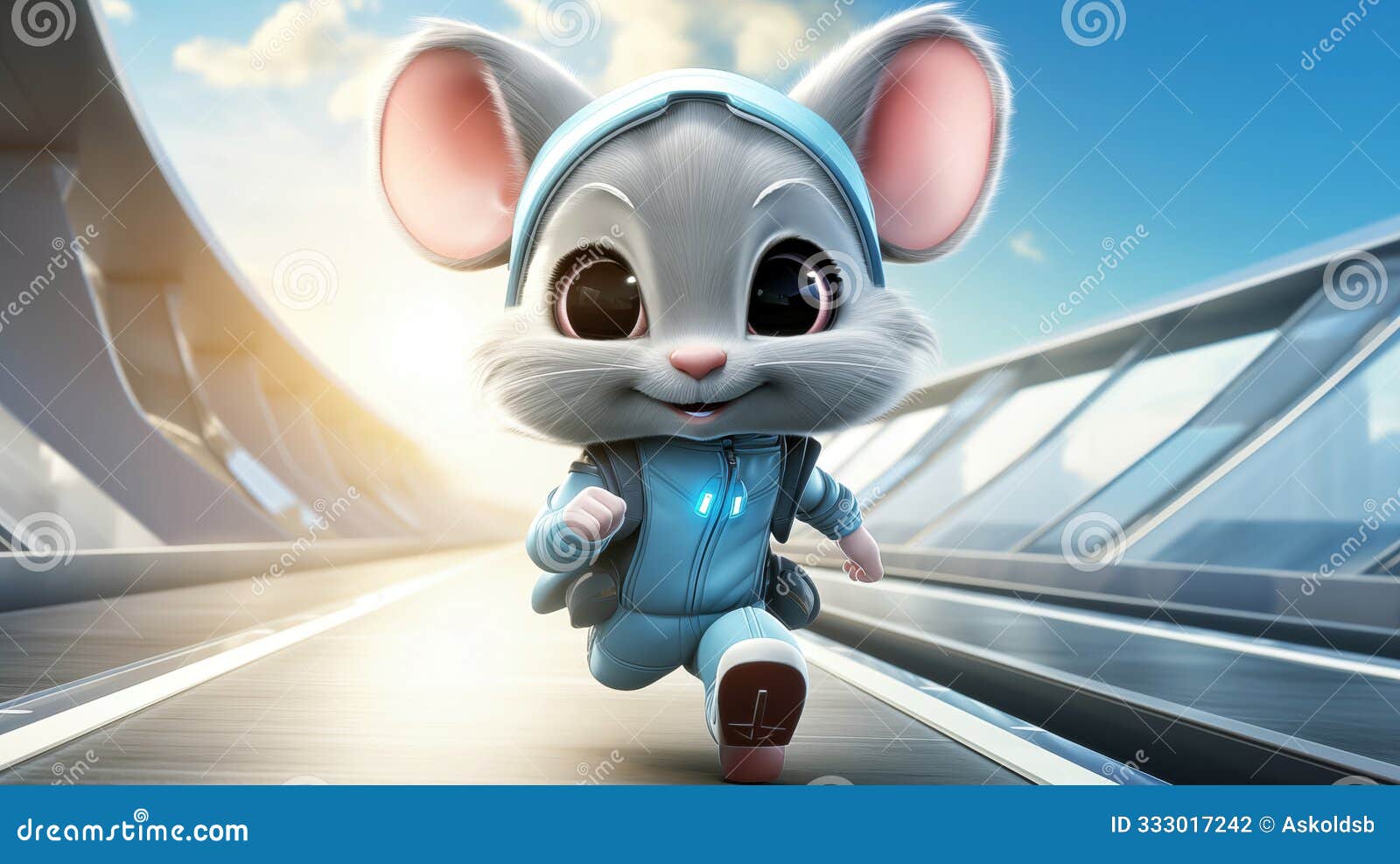 Cute Cartoon Mouse with Backpack on the Road Stock Illustration ...