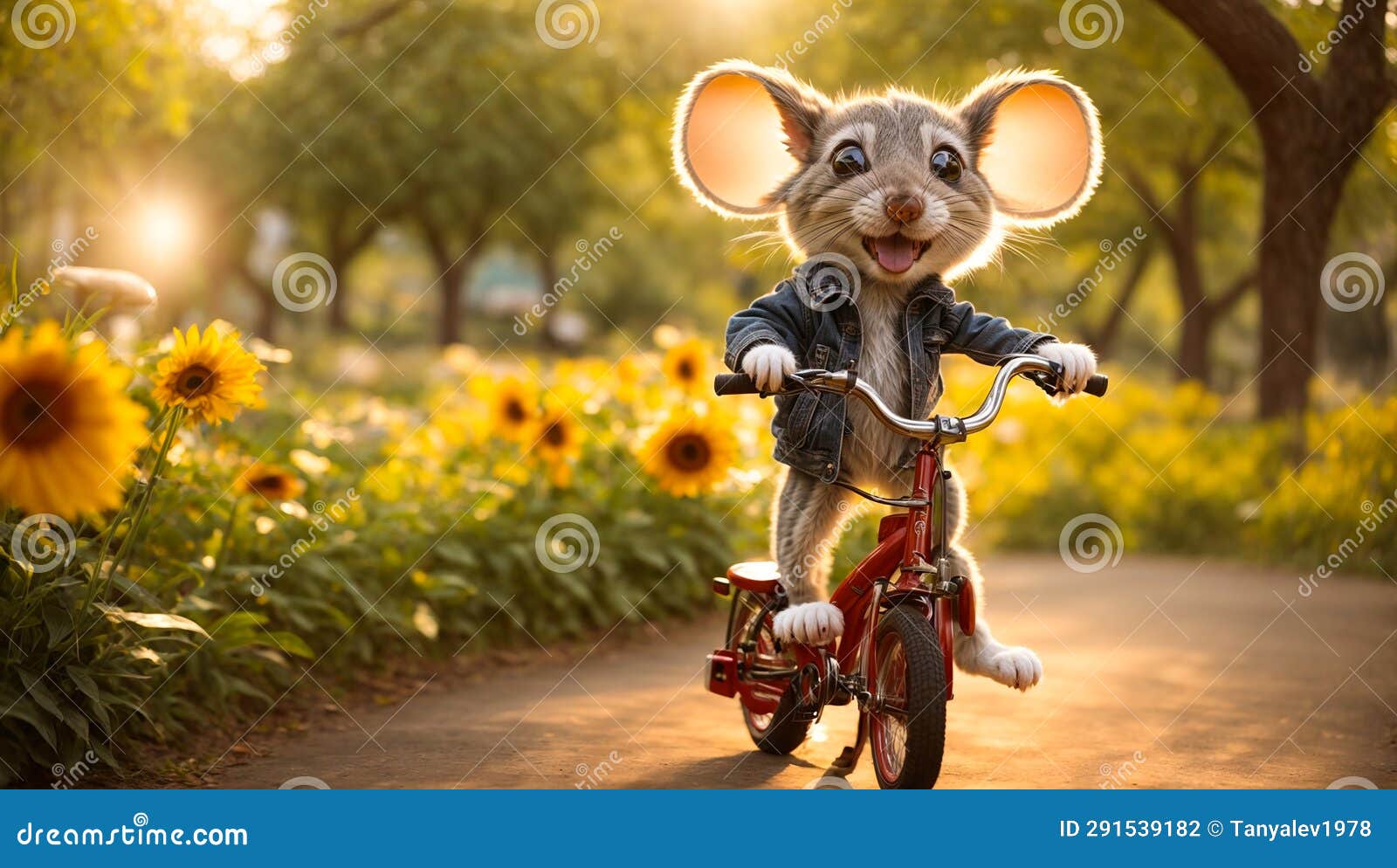 Cute Cartoon Mouse on a Bicycle Good Stock Illustration - Illustration ...