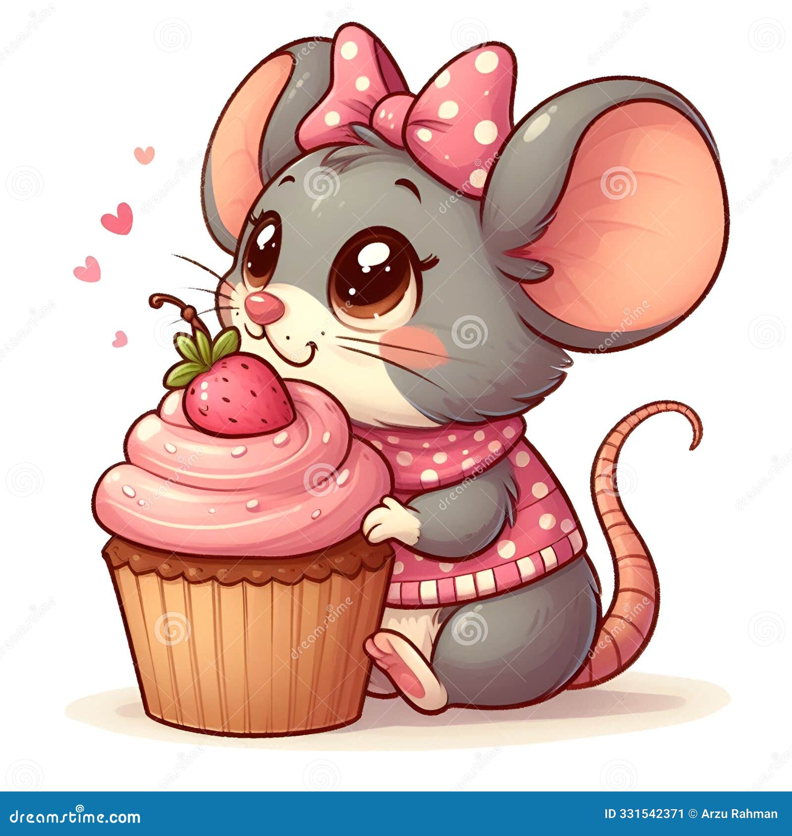 A Cute Cartoon Mouse with a Cupcake Stock Illustration - Illustration ...