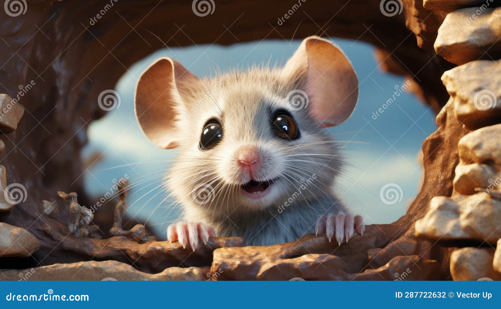 Cute Cartoon Mouse Peeking Out of a Hole in the Wall. Generative AI ...