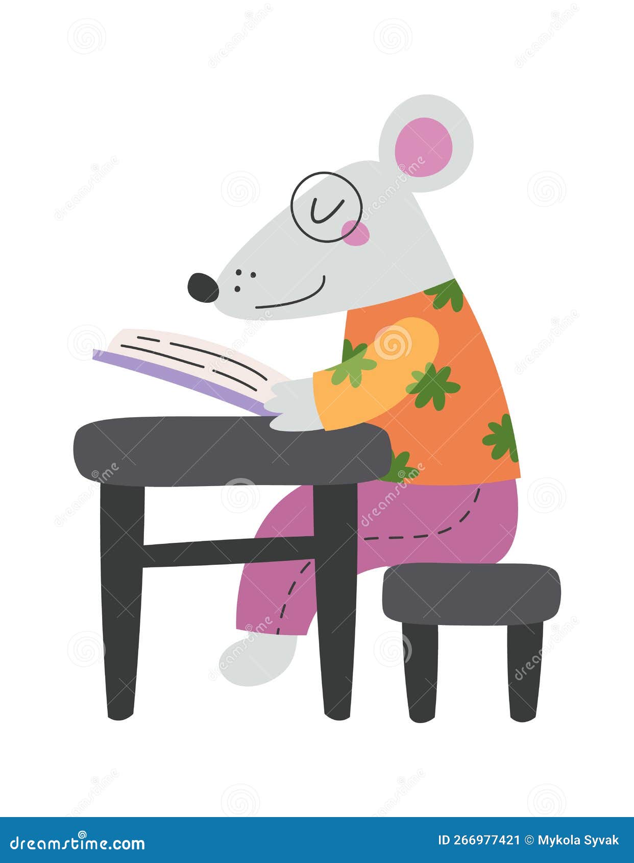 Cute Cartoon Mouse Reading Book Flat Icon School Student Stock Vector ...