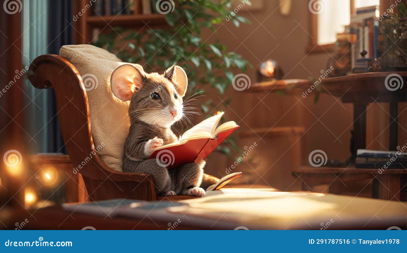 Cute Cartoon Mouse Reading Book at Home Stock Illustration ...