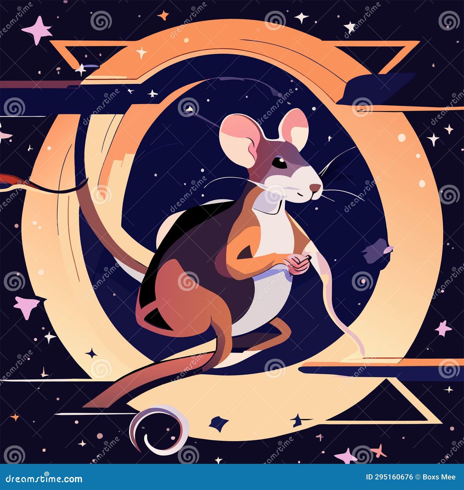 Cute Cartoon Mouse in Space. Vector Illustration in Flat Style Stock ...