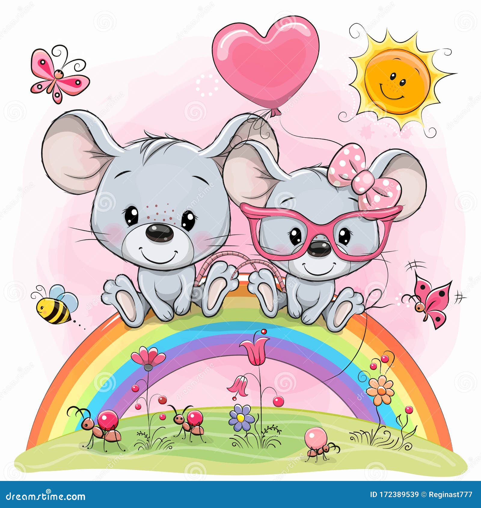 Cute Cartoon Mouses Are Sitting On The Rainbow | CartoonDealer.com ...