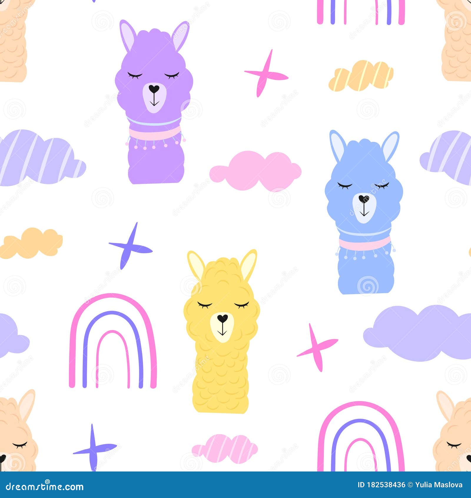 Cute Cartoon Multi-colored Llamas. Seamless Pattern Stock Vector ...