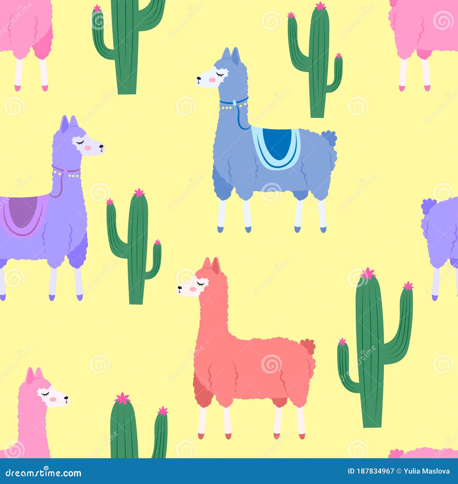 Cute Cartoon Multi-colored Llamas. Seamless Pattern Stock Vector ...