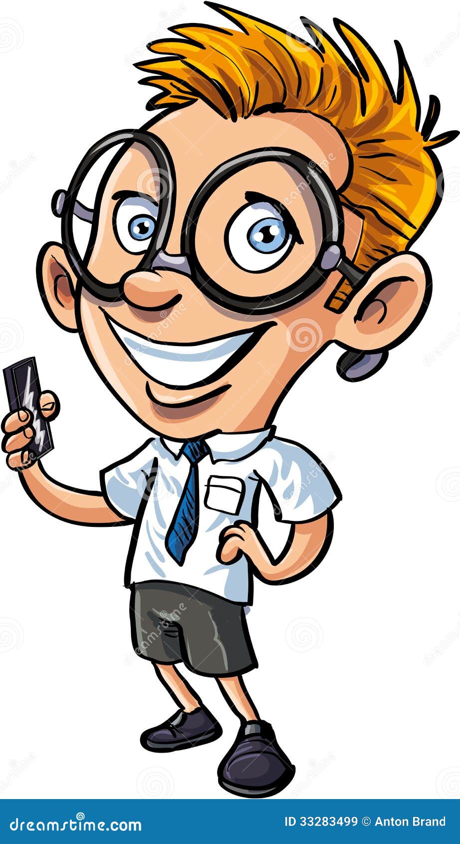 Cute Cartoon Nerd with Mobile Phone Stock Vector - Illustration of ...