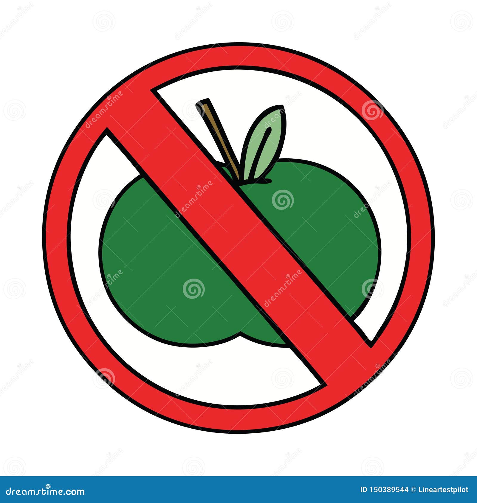 Cartoon No Fruit Apple Allowed Food Sign Symbol Cute Illustration Retro ...