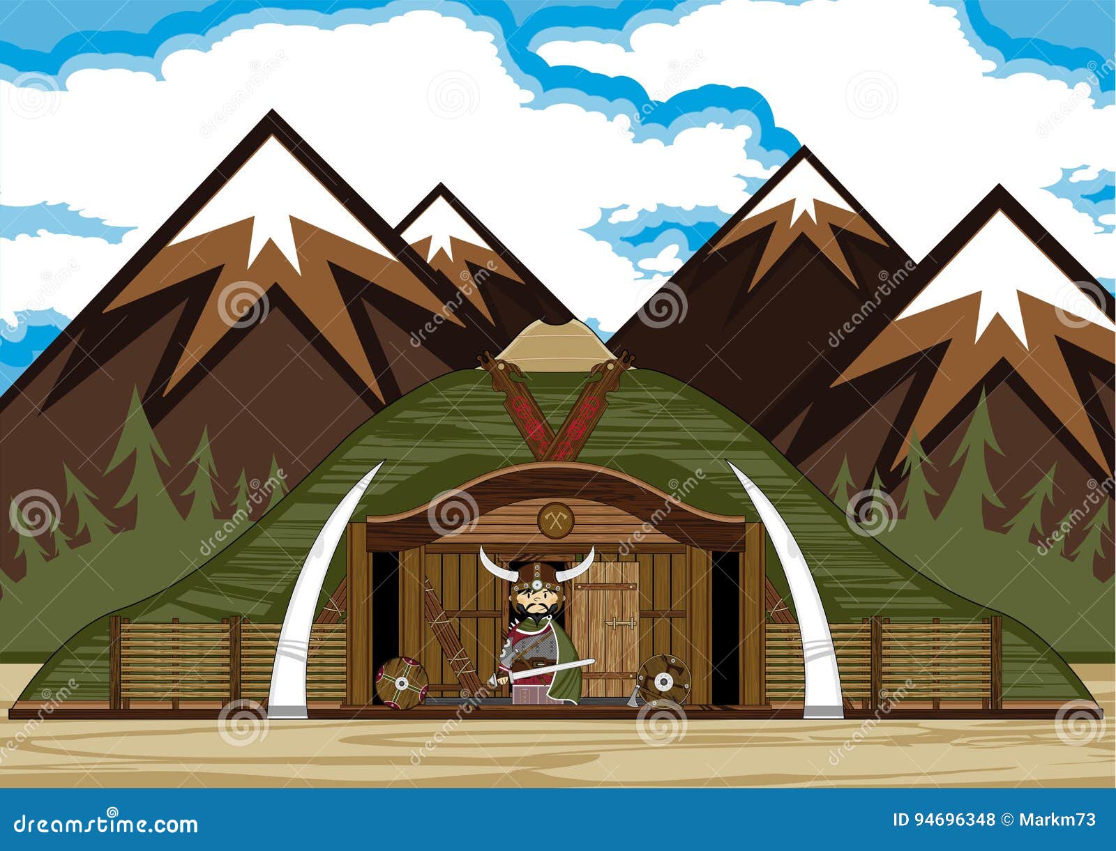 Cute Cartoon Norse Viking stock vector. Illustration of horned - 94696348