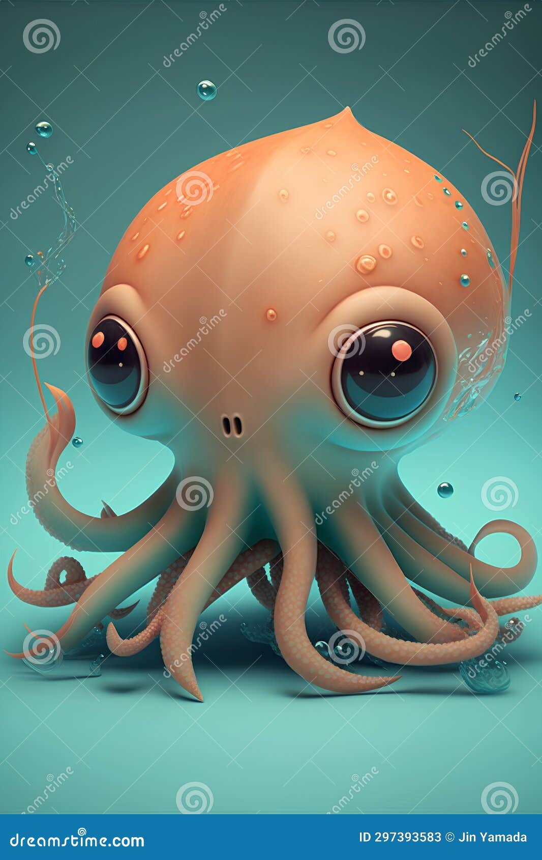 Cute Cartoon Octopus on Blue Background. 3D Illustration Stock ...