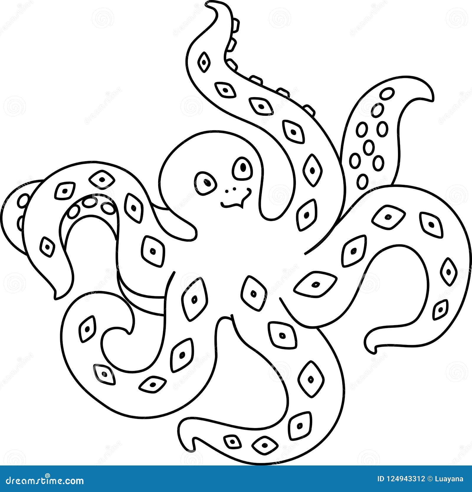 Cartoon Octopus Coloring Page Stock Vector - Illustration of page ...