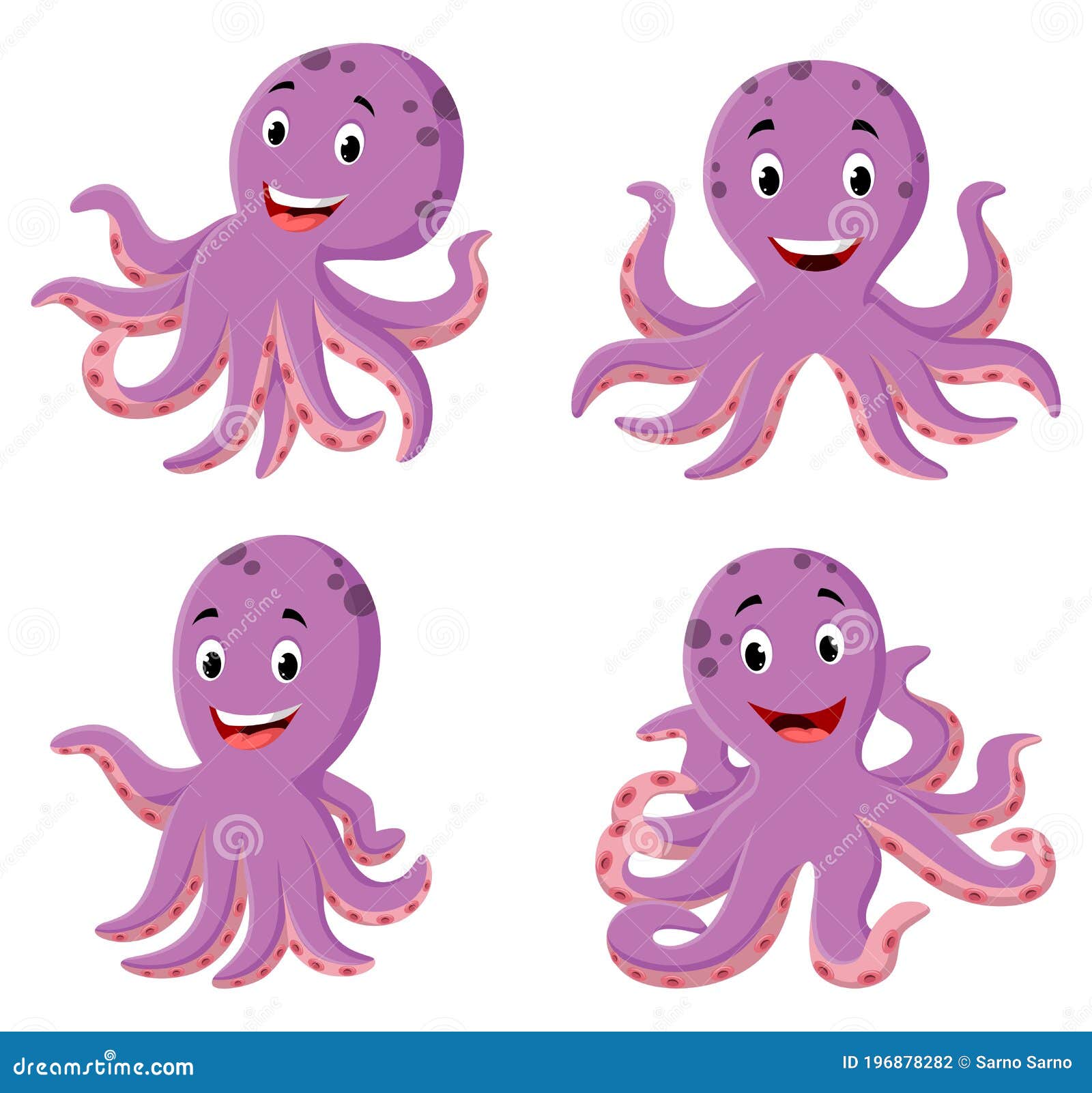 Cute Cartoon Octopus Different Expression Stock Vector - Illustration ...
