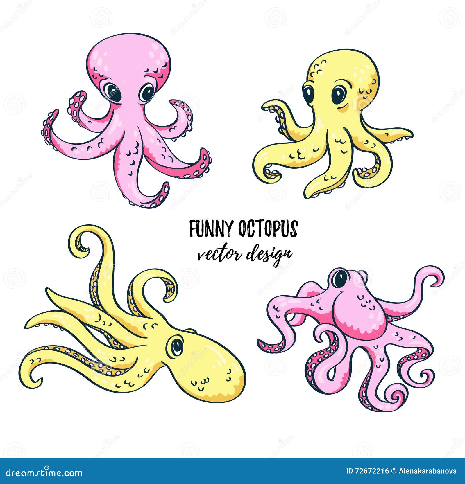Cute Cartoon Octopuses Set. Vector Image. Underwater Life Stock Vector ...