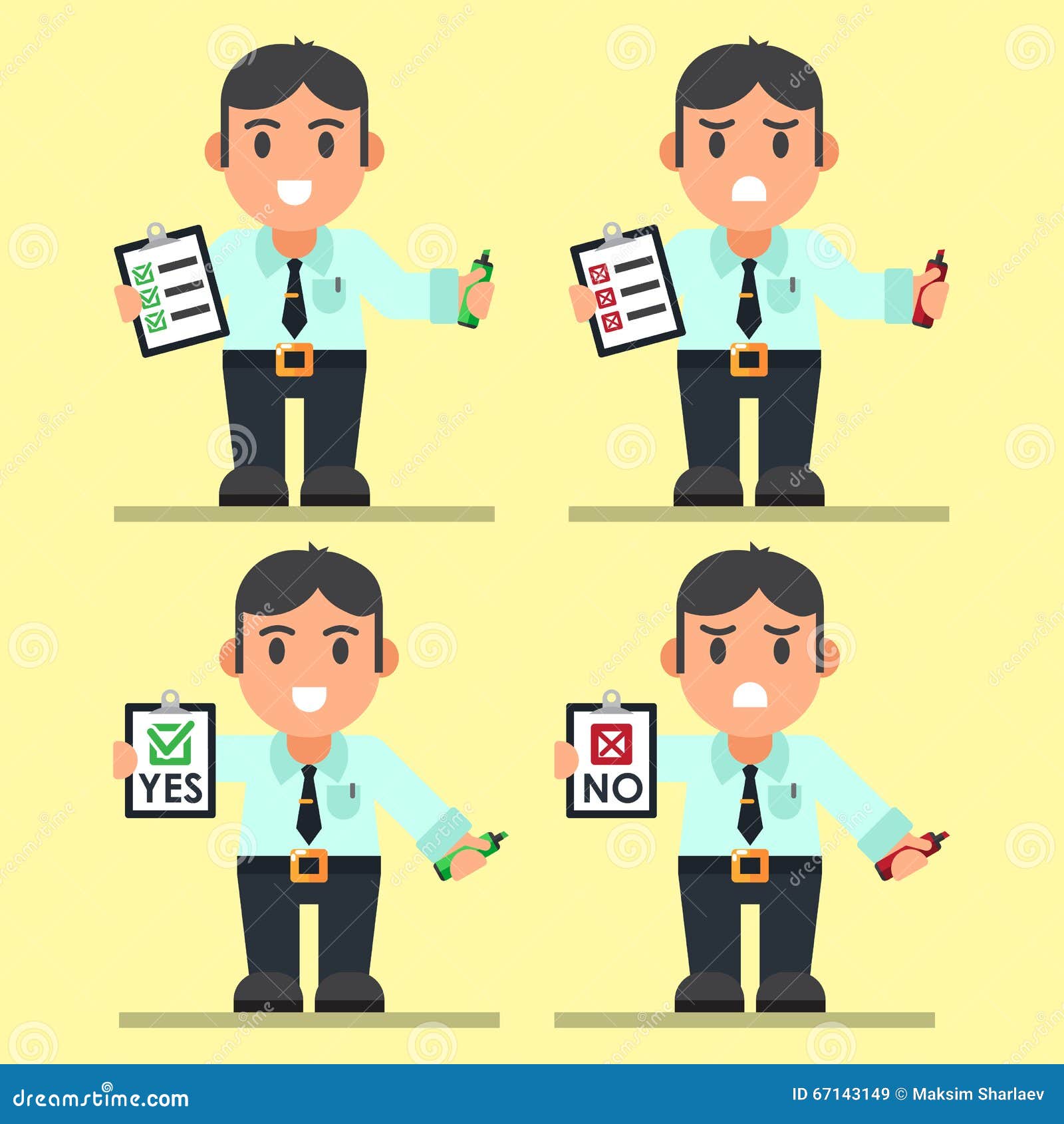 Cute Cartoon Office Workers with Checklist. Stock Vector - Illustration ...