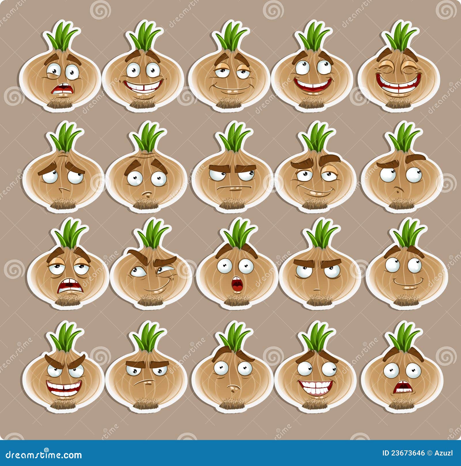 Cute Cartoon Onion Smile with Many Expressions Stock Illustration ...