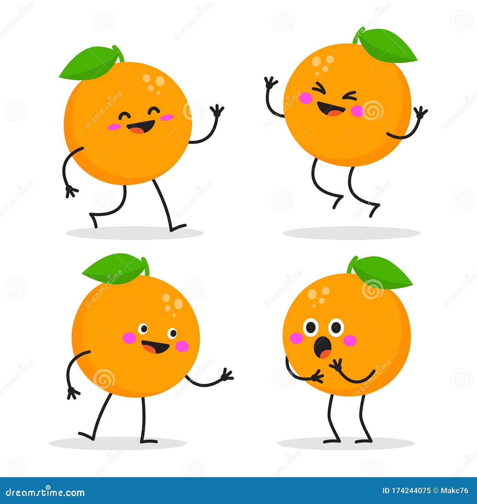 Cute Cartoon Orange Character Set Stock Vector - Illustration of cute ...