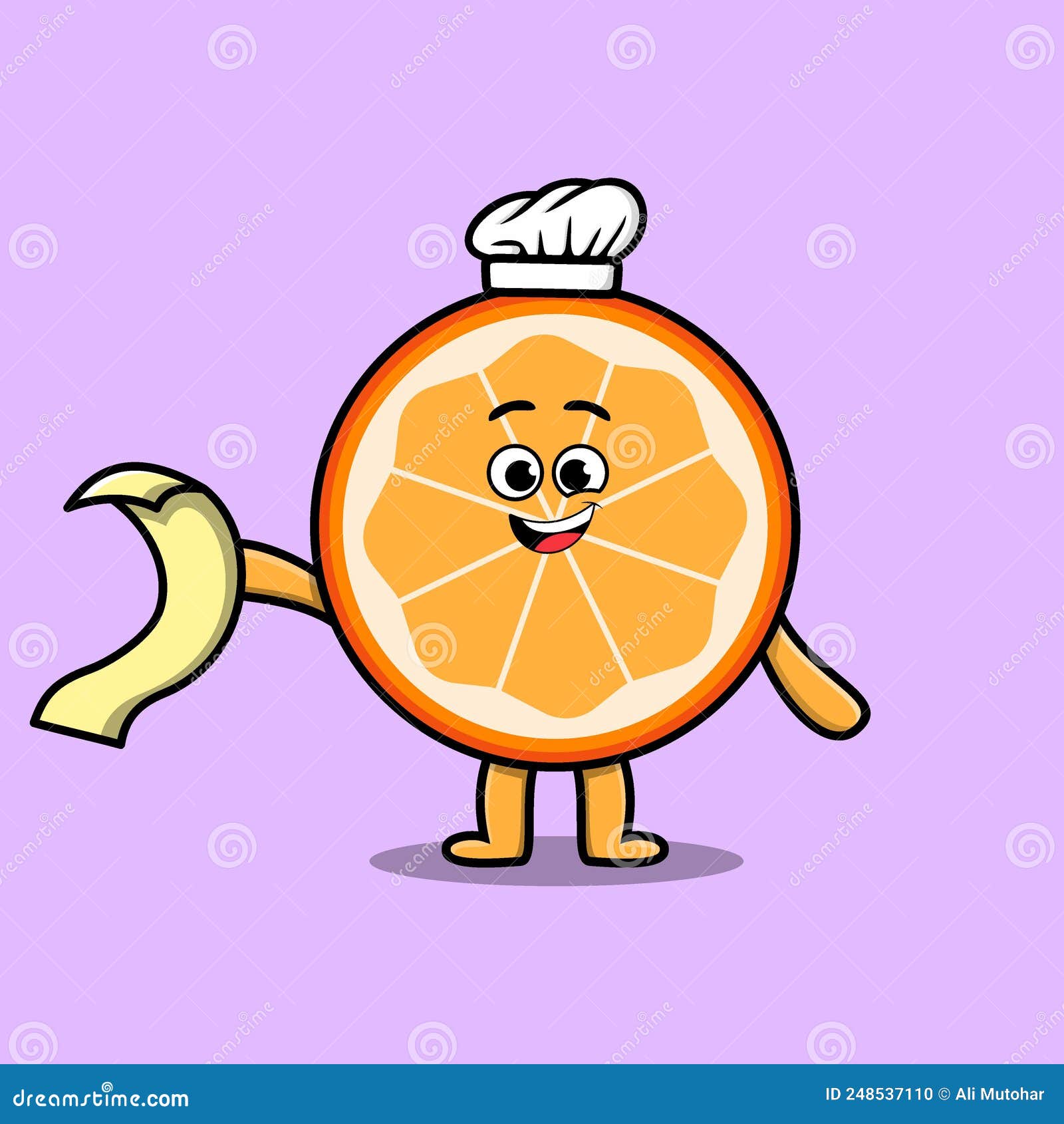 Cute Cartoon Orange Fruit Chef with Menu in Hand Stock Vector ...