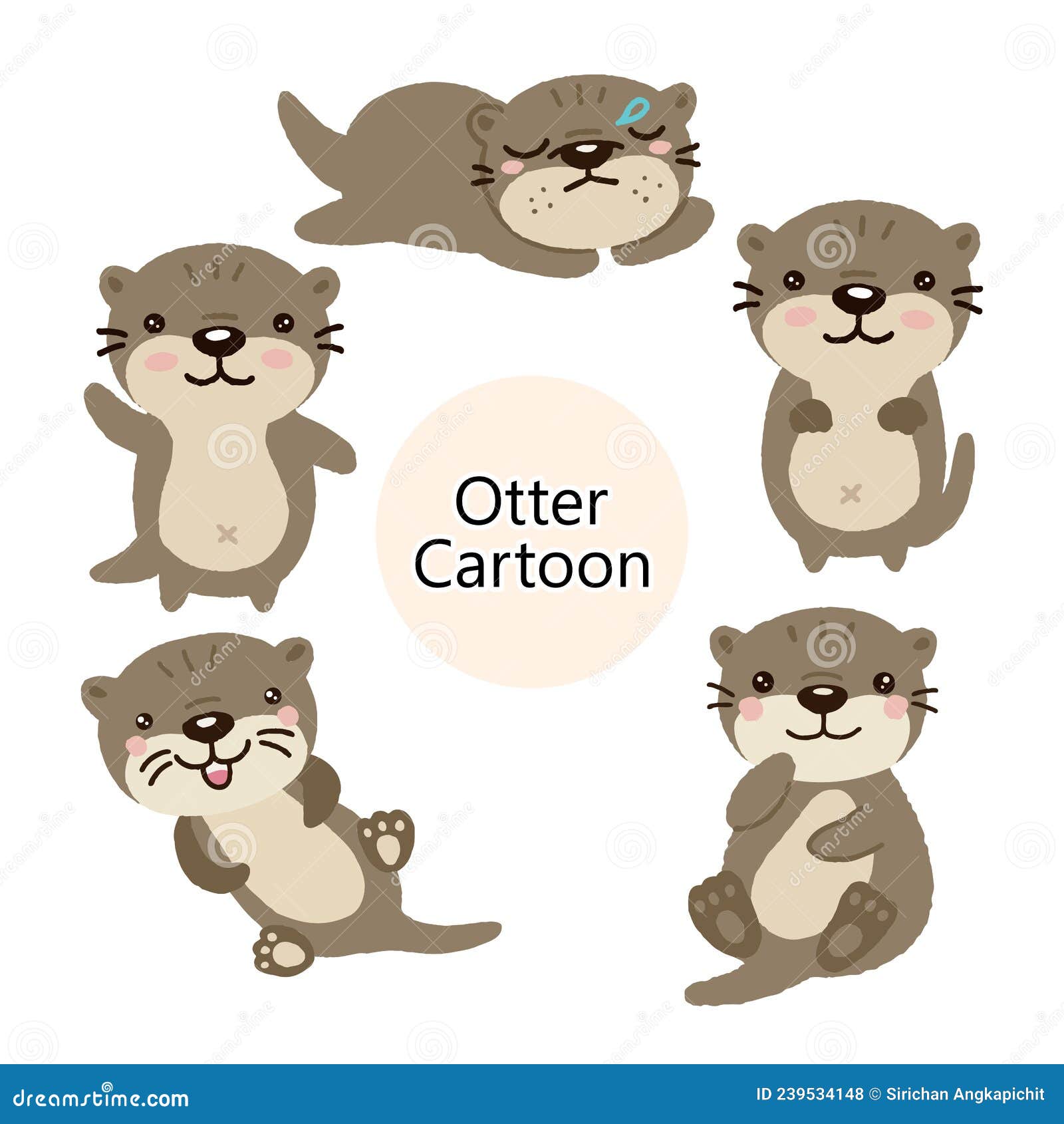 Cute Cartoon Otters in Different Actions Stock Vector - Illustration of ...