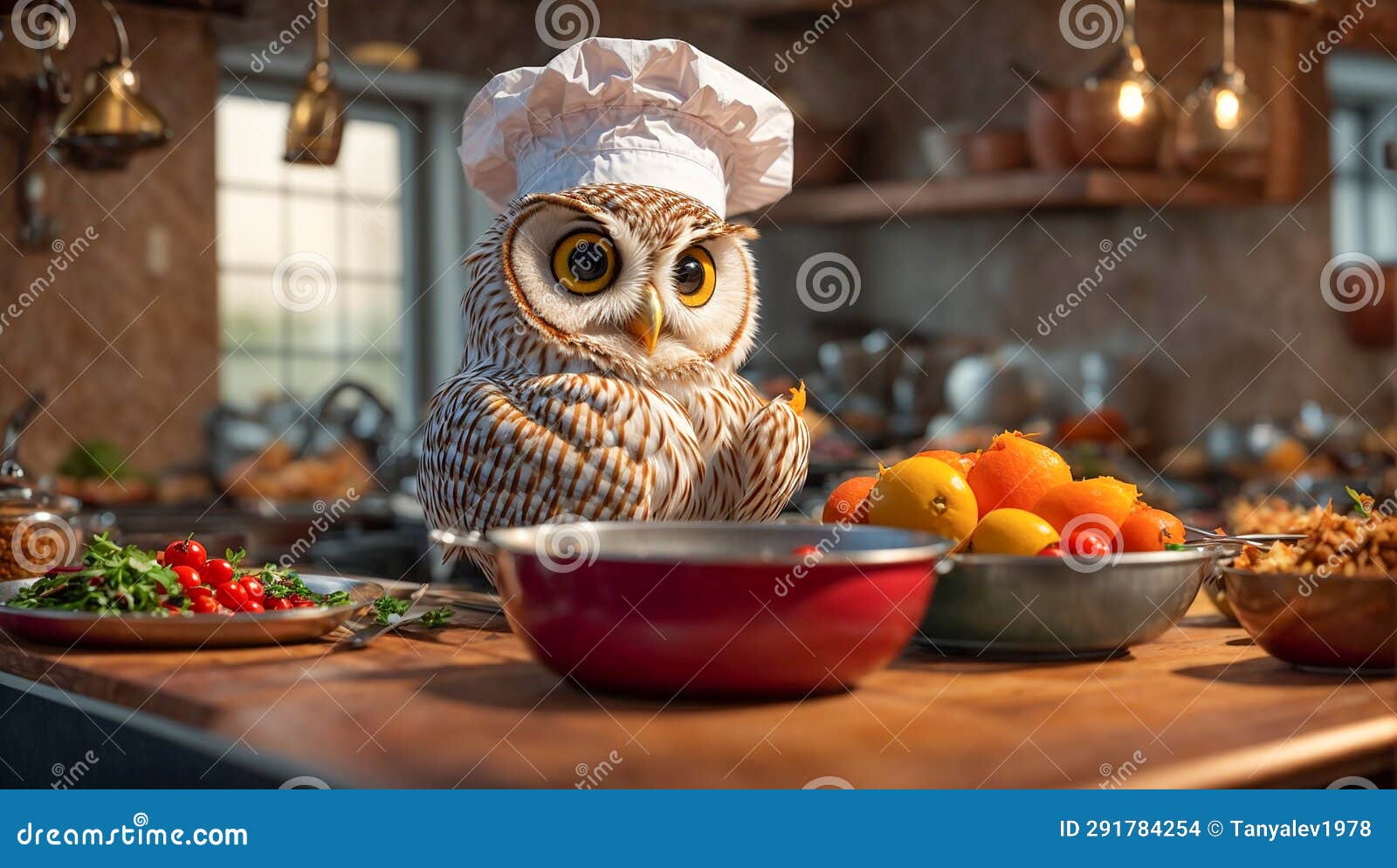 Cute Cartoon Owl, Cooking the Kitchen Stock Illustration - Illustration ...