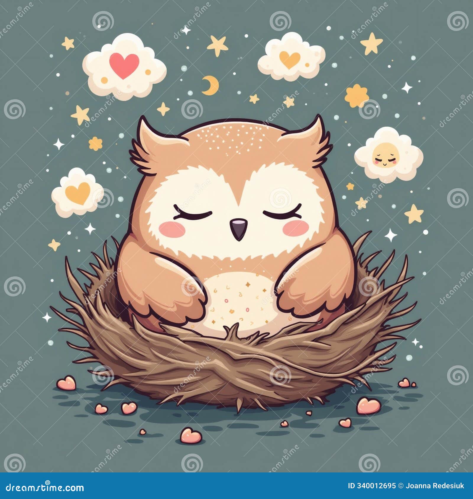 A Cute, Cartoon Owl in the Night Stock Illustration - Illustration of ...