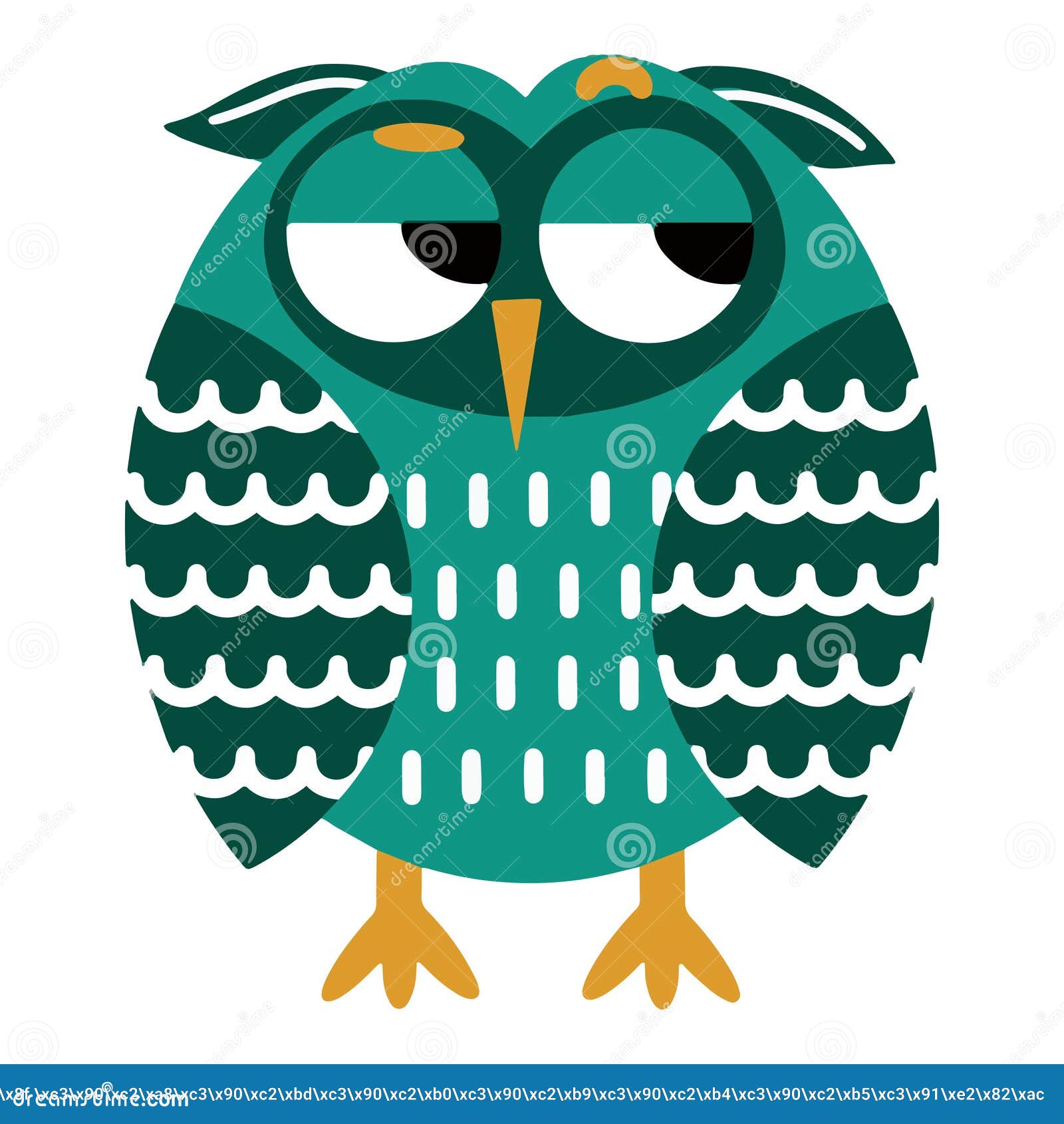 Cute Cartoon Owl Vector Illustration. Green Brooding Bird. Skeptical ...