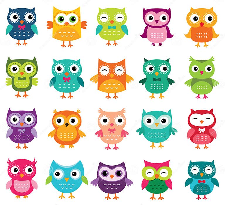 Cute Cartoon Owls Collection Stock Vector - Illustration of baby ...