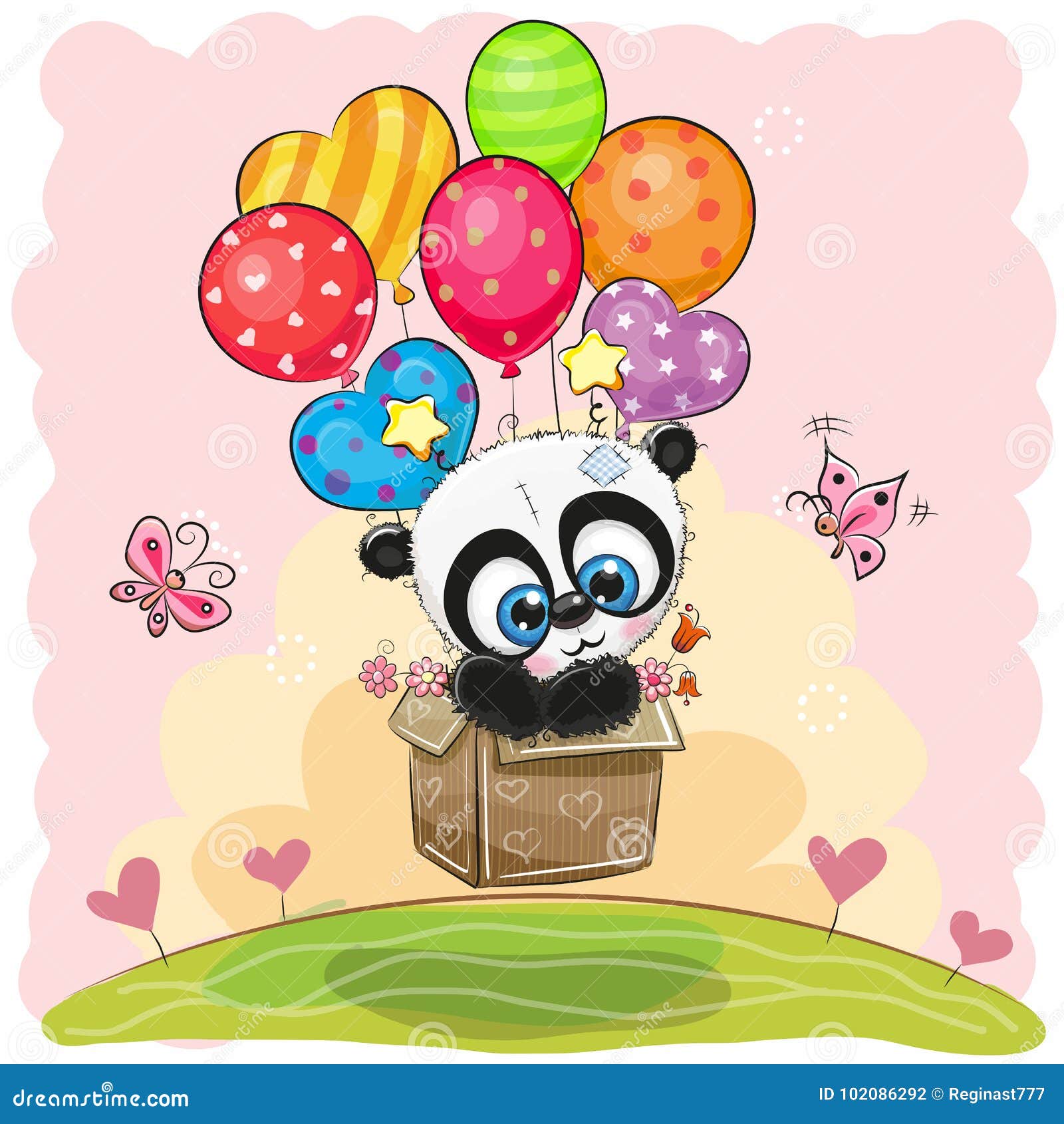 Cute Cartoon Panda with Balloons Stock Vector - Illustration of ...